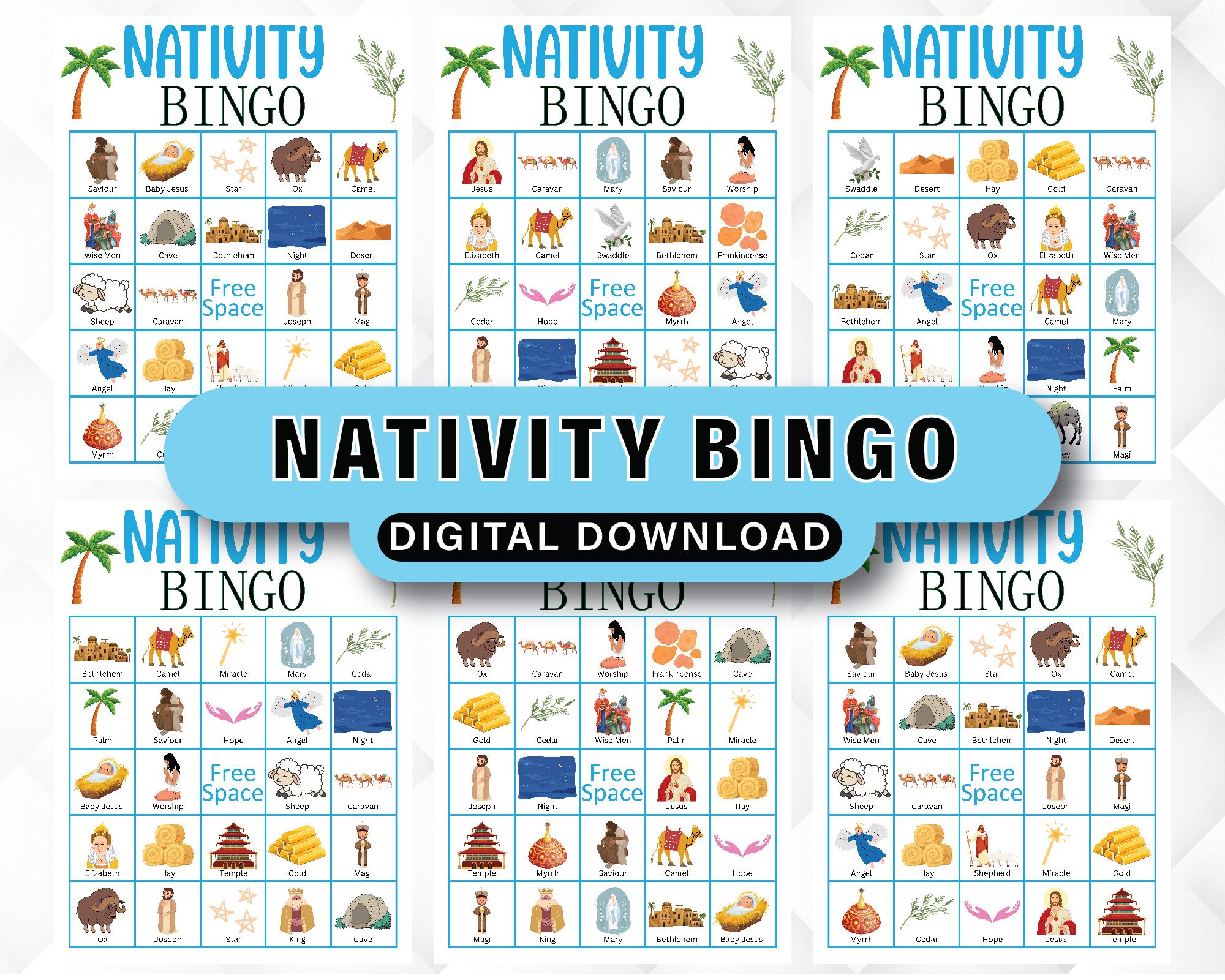 60 Nativity Bingo Cards, Christmas Nativity Bingo, Nativity Game ...