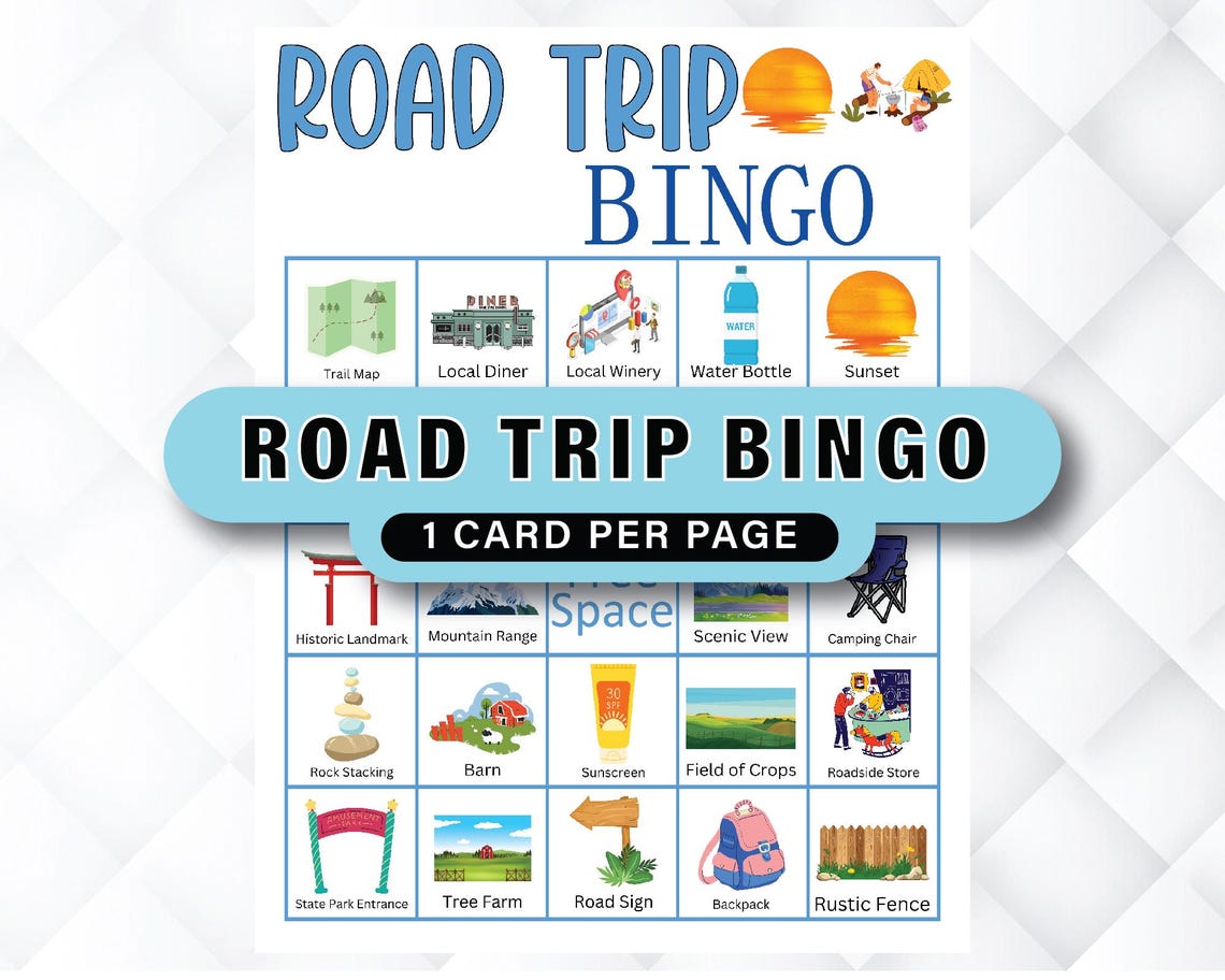 60 Road Trip Bingo Cards, Fun Travel Game for Kids, Family Car Ride ...