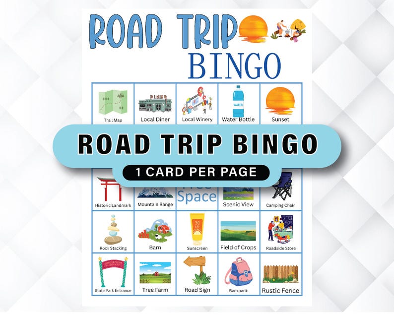 60 Road Trip Bingo Cards, Fun Travel Game for Kids, Family Car Ride ...
