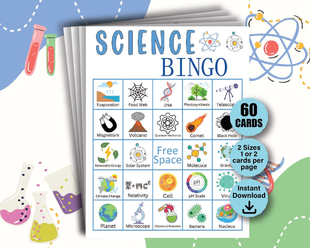 60 Printable Science Bingo Cards, Chemistry Bingo, Atomic Bingo, Mad ...