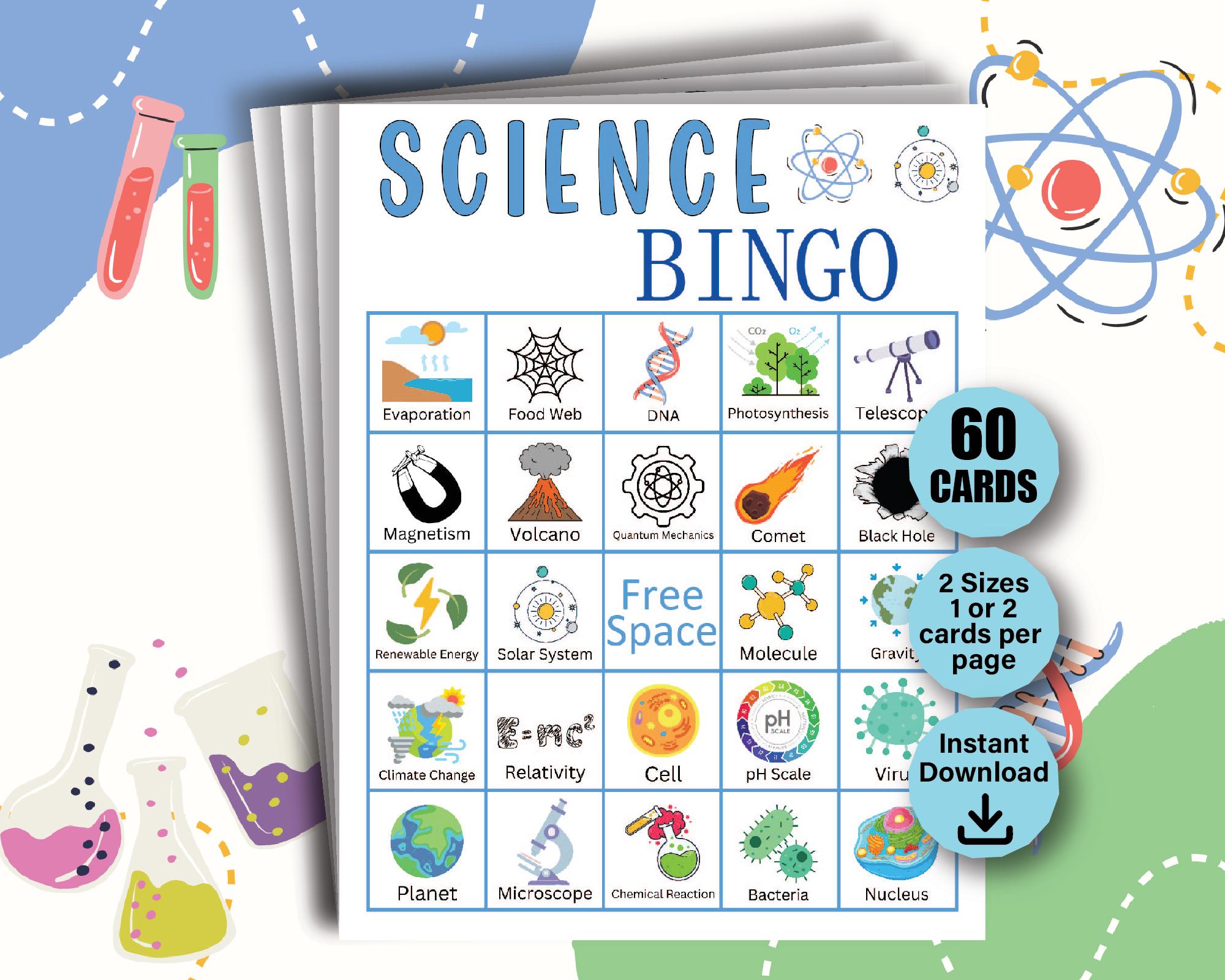 60 Printable Science Bingo Cards, Chemistry Bingo, Atomic Bingo, Mad ...