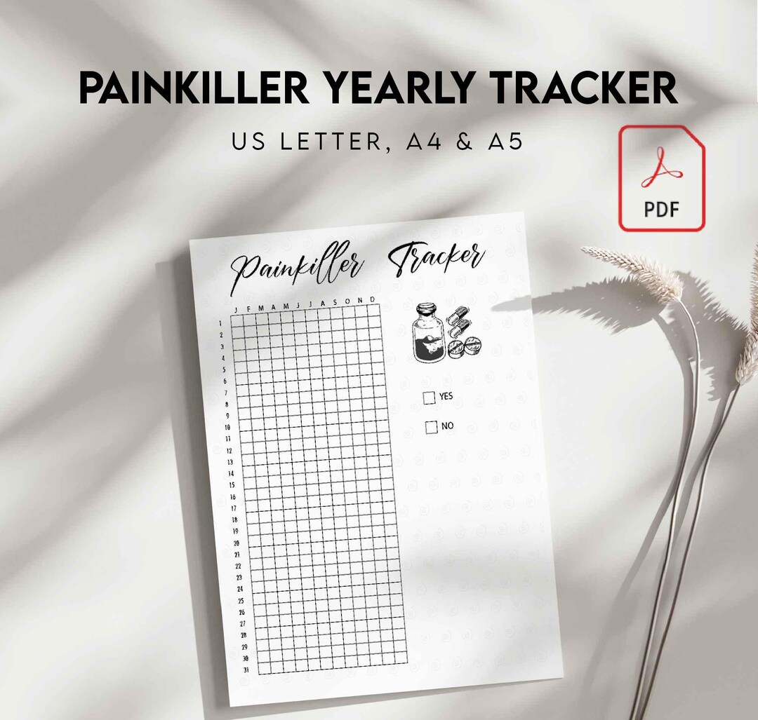 Painkiller Yearly Tracker, PRINTABLE Journal Page, Pill Tracker, Medication Tracker, Health ...