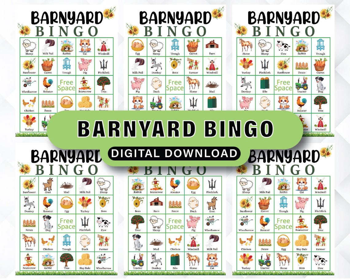 60 Barnyard Bingo Cards, Barnyard Bingo Games, Farm Bingo, Barnyard ...