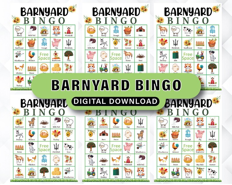60 Barnyard Bingo Cards, Barnyard Bingo Games, Farm Bingo, Barnyard ...