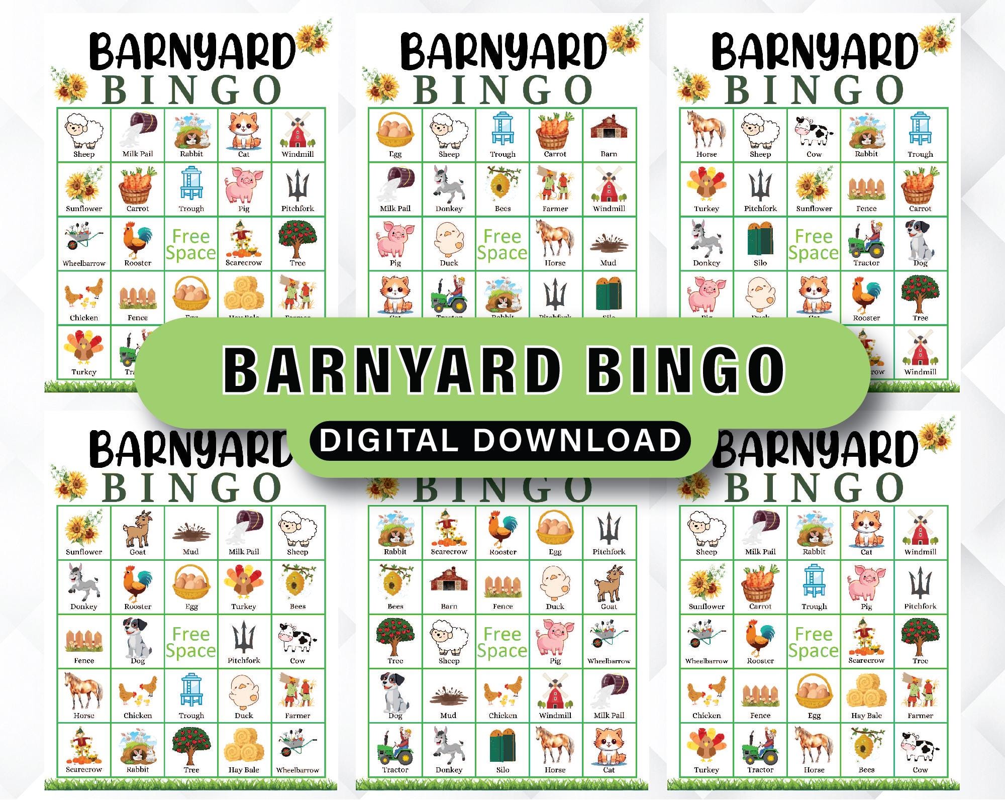 60 Barnyard Bingo Cards, Barnyard Bingo Games, Farm Bingo, Barnyard ...