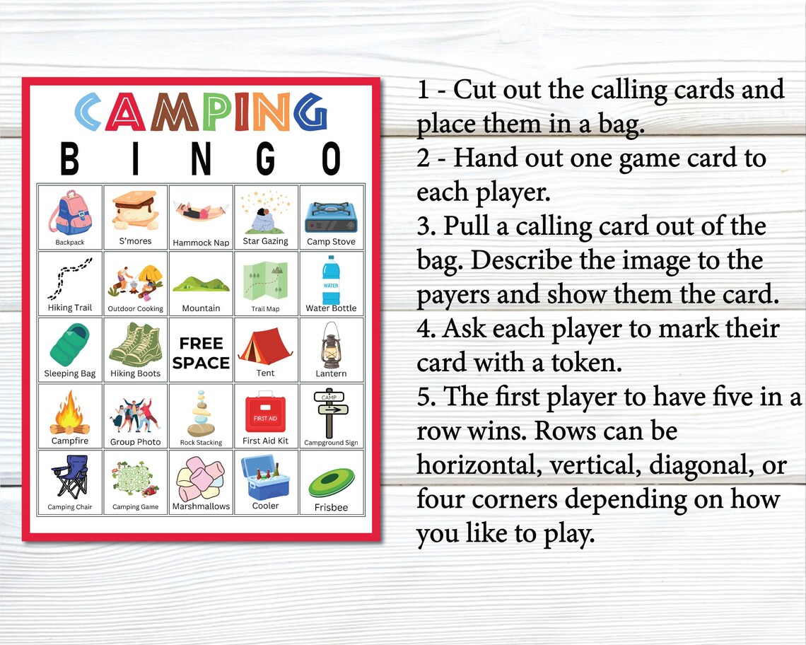50 Camping Bingo Card Printable Game, Camping Party Game, Forest Nature ...