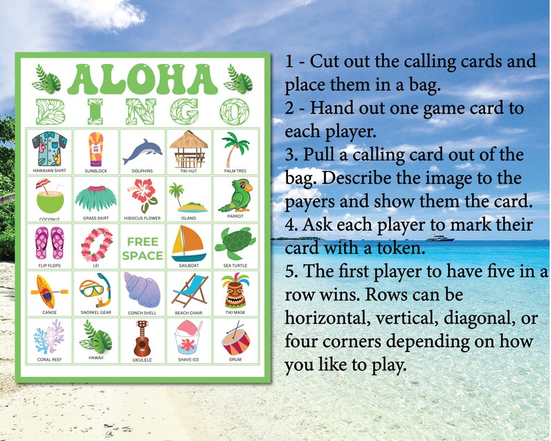 Aloha Bingo, Luau Bingo, Hawaiian Bingo, Luau Birthday Party, 30 ...
