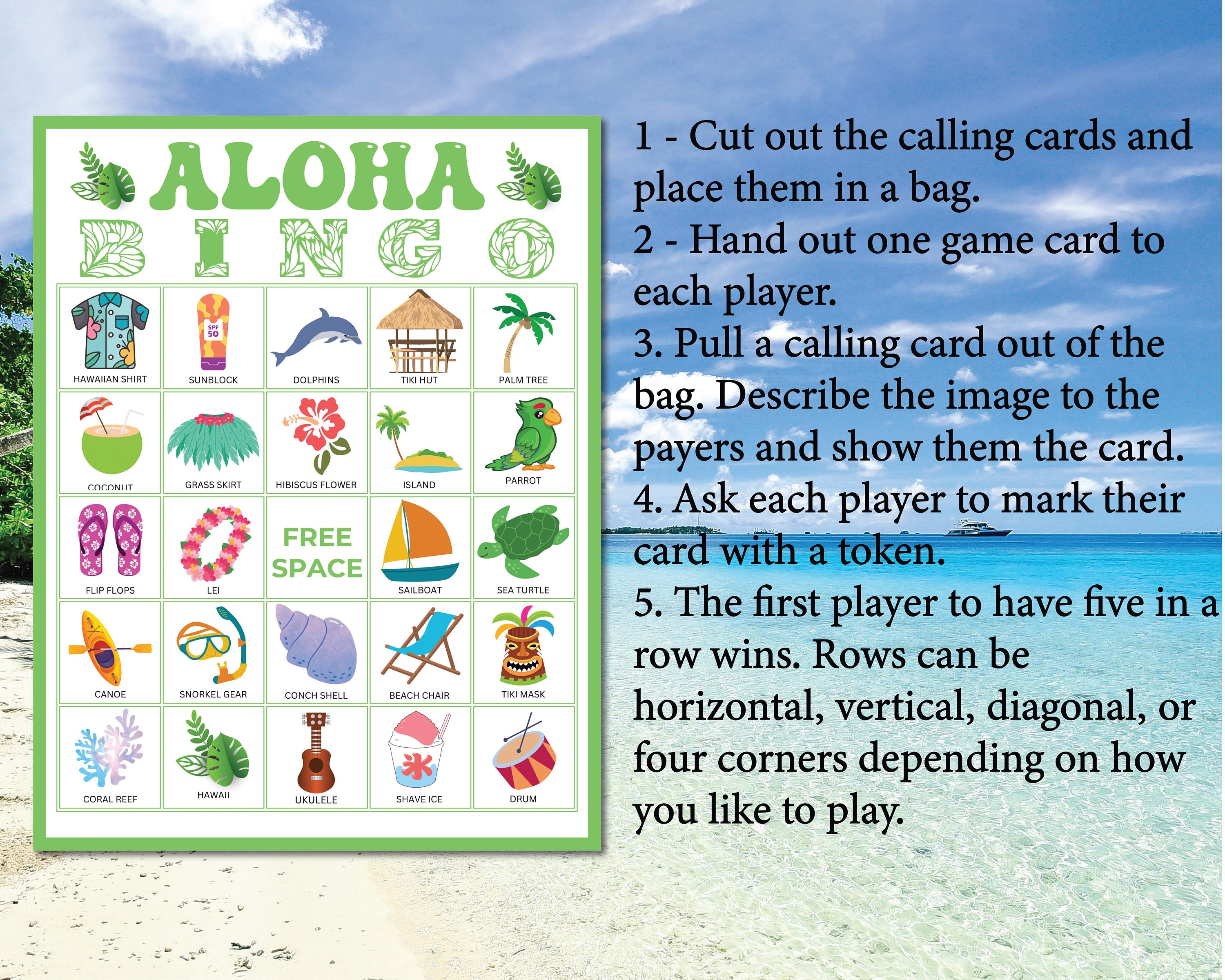 Aloha Bingo, Luau Bingo, Hawaiian Bingo, Luau Birthday Party, 30 ...