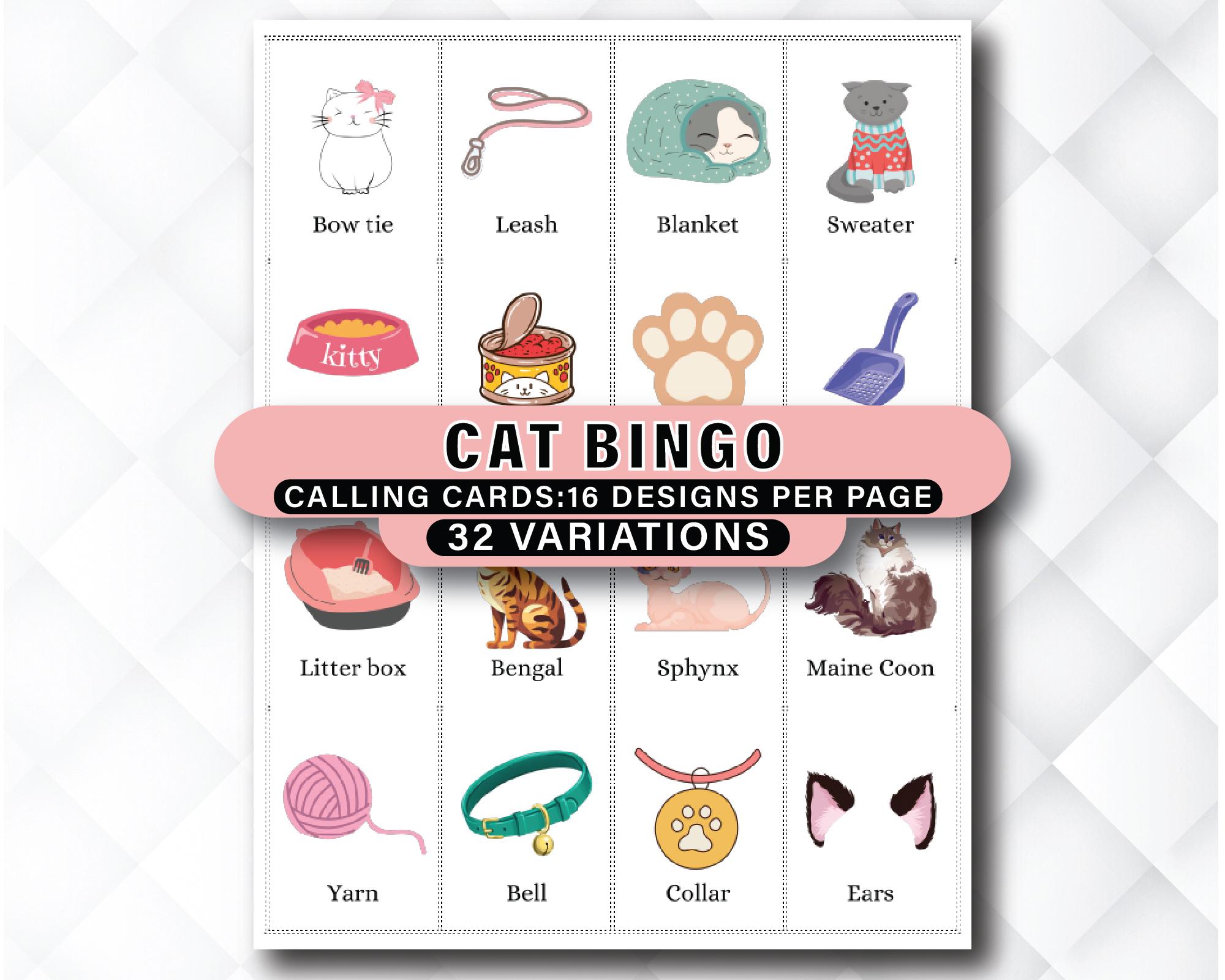 60 Cat Bingo Cards, Kitten Bingo, Kitty Party Game, Pets Classroom ...