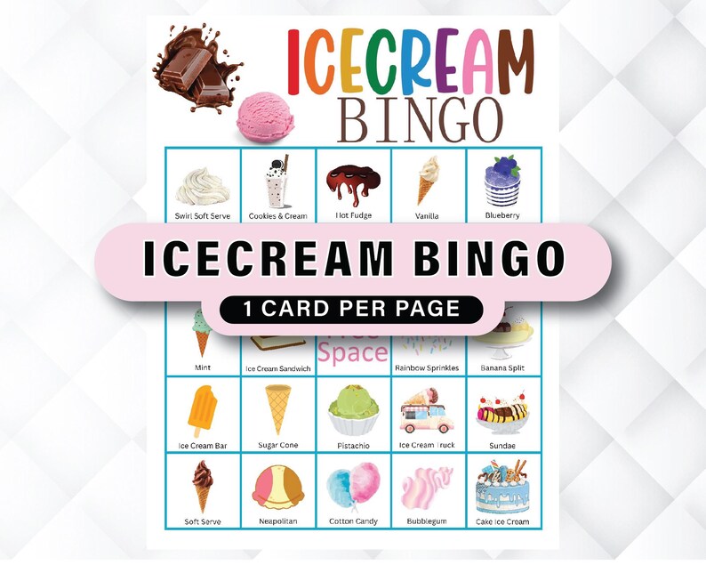 Ice Cream Shop Bingo Game, Ice Cream Birthday Party, Ice Cream Baby ...