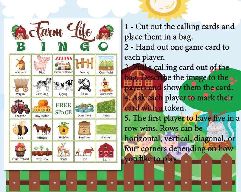 60 Printable Farm Bingo Cards, Farm Bingo Cards, Farm Party Game ...