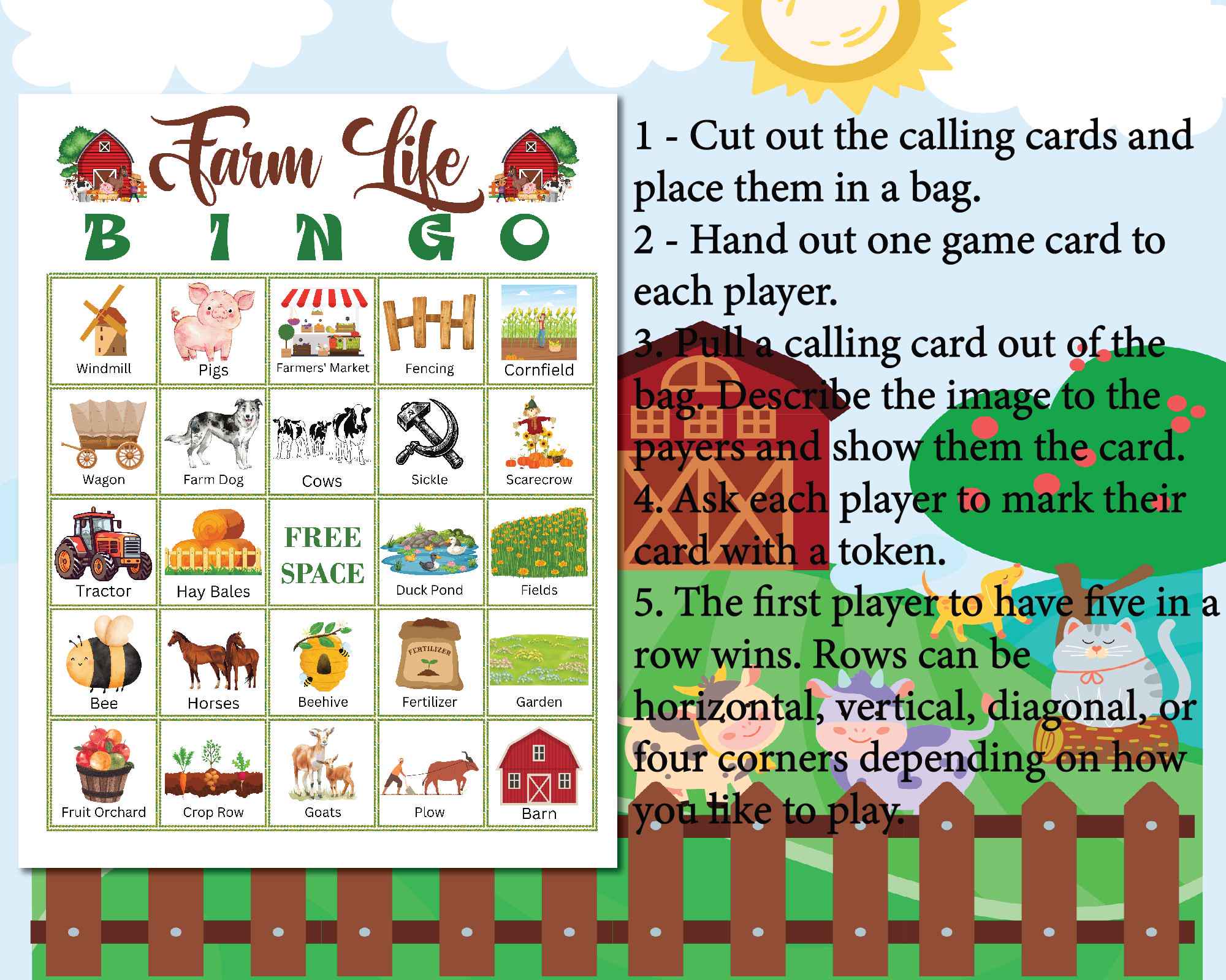 60 Printable Farm Bingo Cards, Farm Bingo Cards, Farm Party Game ...