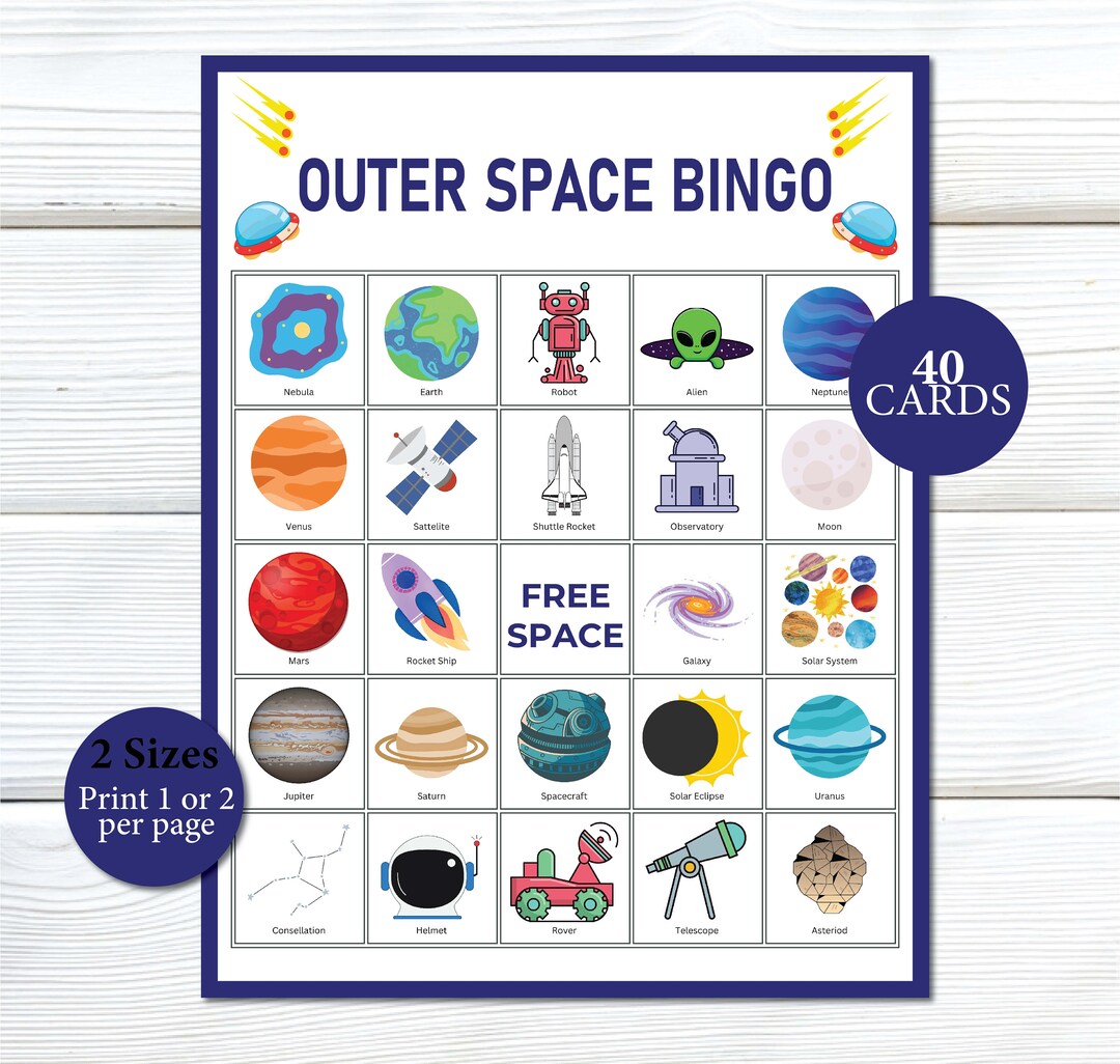 Outer Space Bingo, Solar System Bingo, Astronomy Bingo, 40 Printable ...