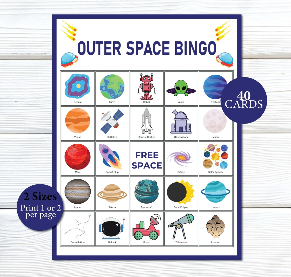 Outer Space Bingo, Solar System Bingo, Astronomy Bingo, 40 Printable ...