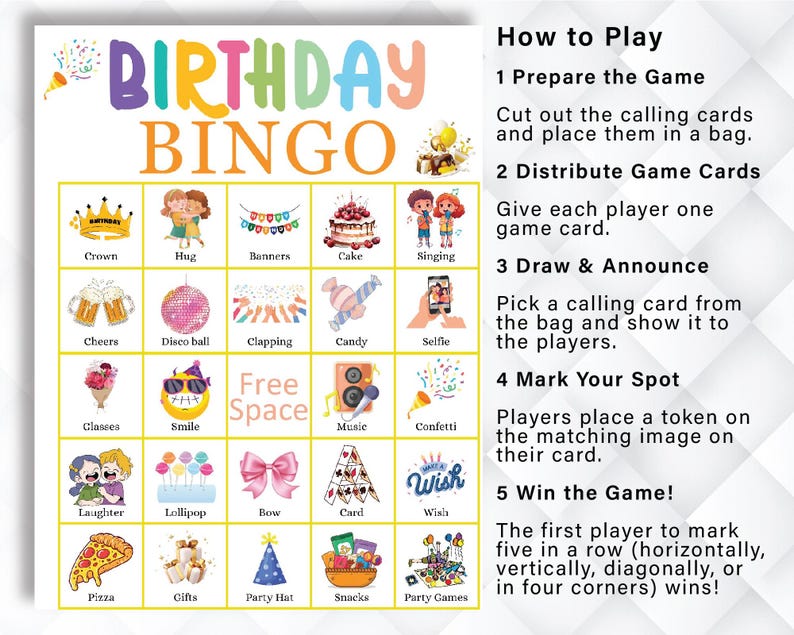 60 Birthday Bingo Cards, Birthday Bingo Game, Birthday Party Activities ...