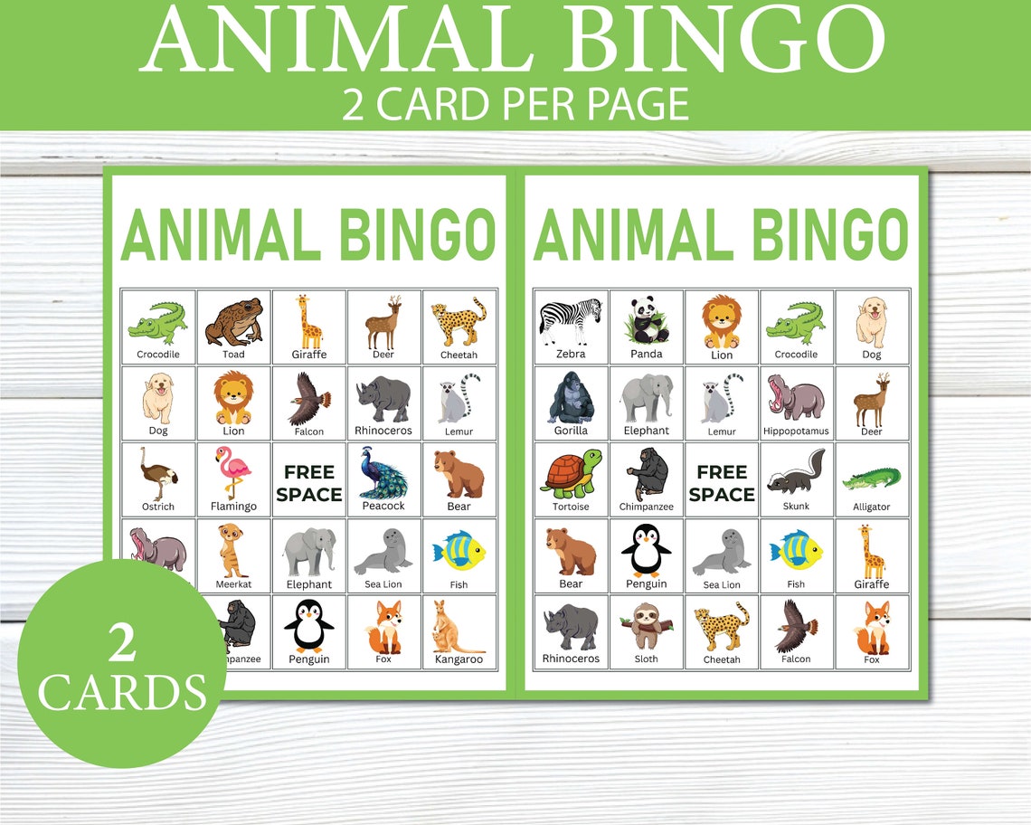 Animal Bingo, 50 Printable Animal Bingo Cards, Animal Birthday Bingo ...