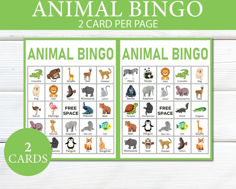 Animal Bingo, 50 Printable Animal Bingo Cards, Animal Birthday Bingo ...
