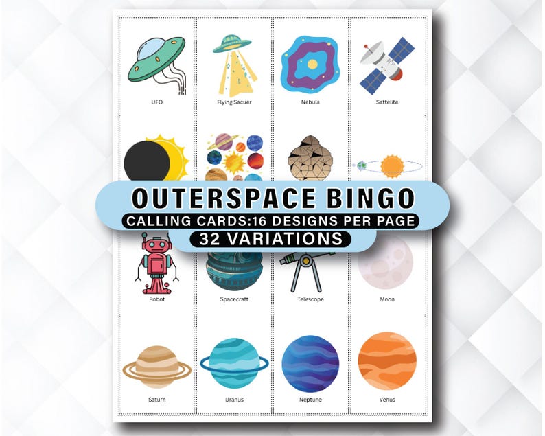 Outer Space Bingo Cards, Solar System Bingo, Astronomy Bingo, Space Birthday Party Game, Outer ...