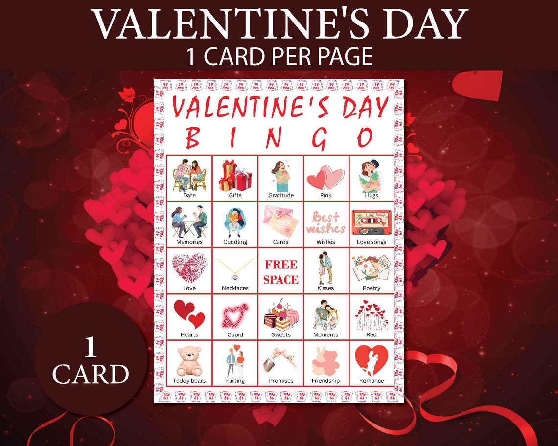60 Valentines Bingo Game Cards Printable, Kids Valentine's Classroom ...