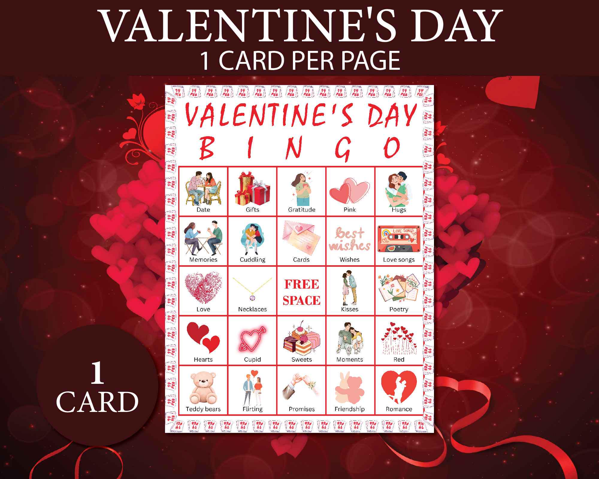 60 Valentines Bingo Game Cards Printable, Kids Valentine's Classroom ...