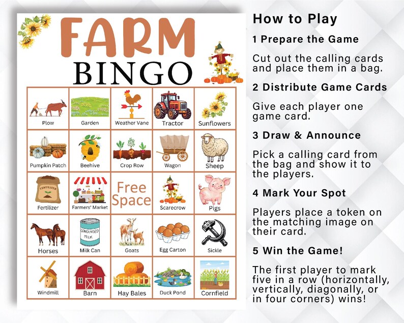 60 Farm Bingo Cards, Farm Bingo Game, Farm Party Game, Barnyard ...