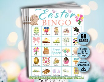 Easter Bingo, 60 Printable Easter Bingo Cards, Easter Activity for Kids ...