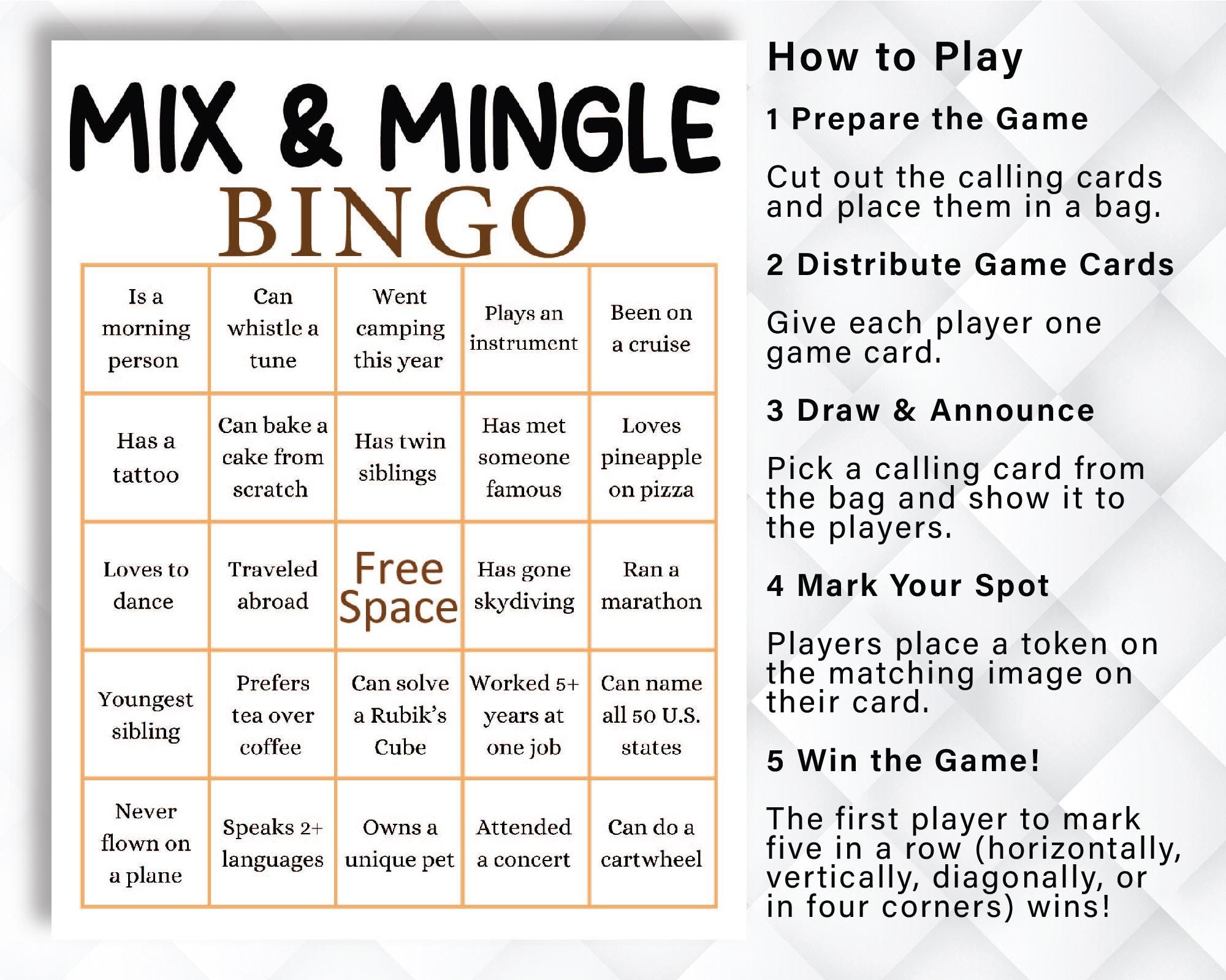 Mix and Mingle Bingo, Get to Know You Questions, Class Reunion Games ...