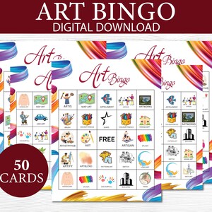 Art Bingo, 50 Printable Art Bingo Cards, Art Party Game for Kids, Art ...