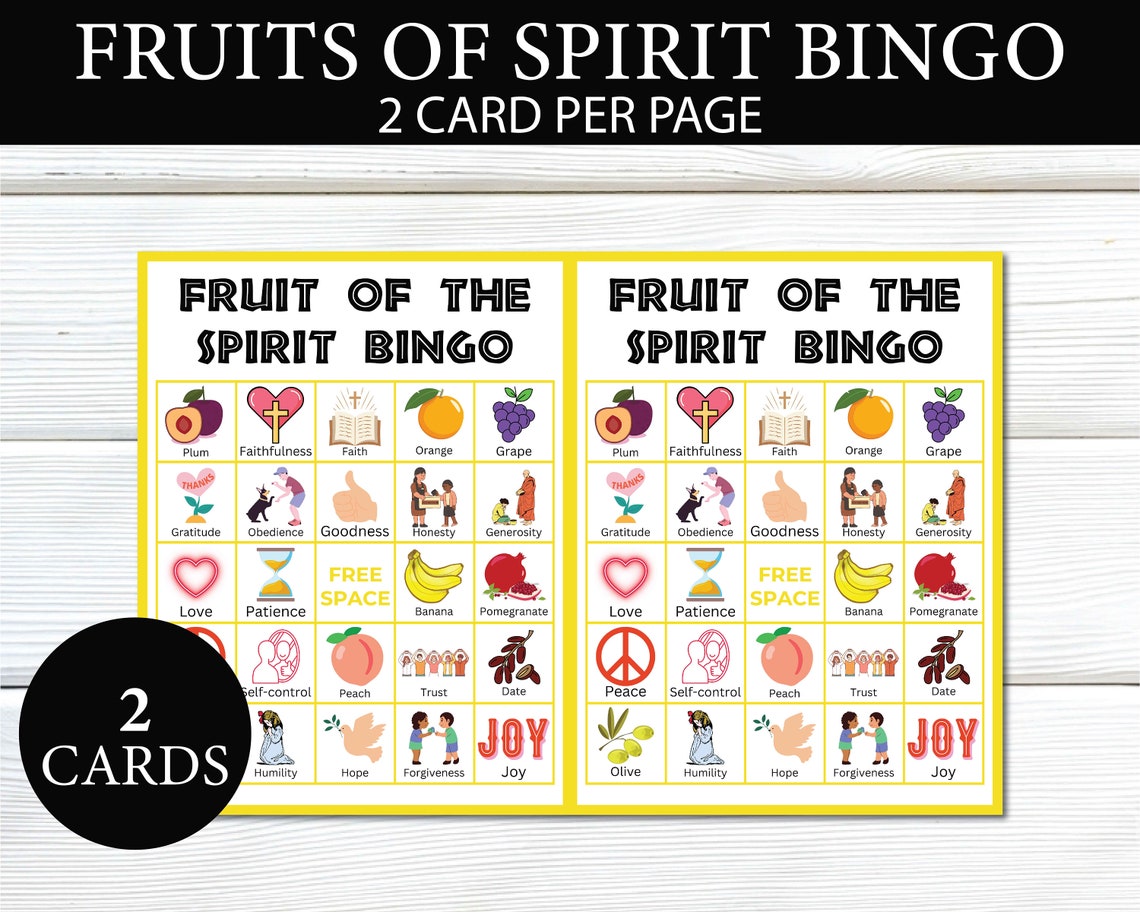 Fruit of the Spirit Bingo, Bible Bingo, Bible Activity for Kids, 1 or 2 ...