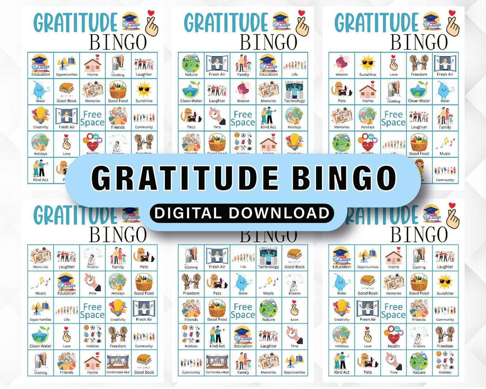 60 Gratitude Bingo Cards, Counseling Bingo Game, Mindfulness Bingo ...