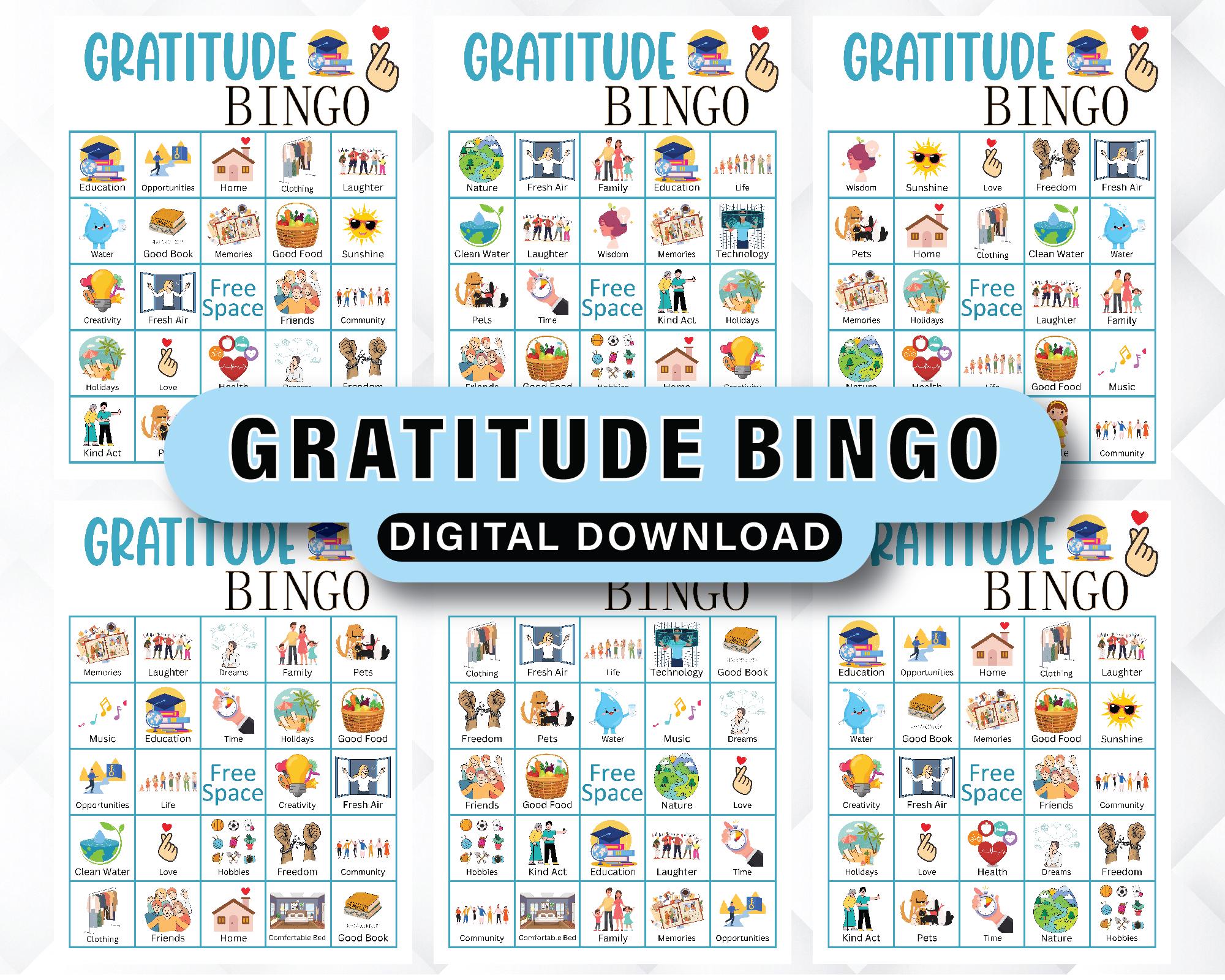 60 Gratitude Bingo Cards, Counseling Bingo Game, Mindfulness Bingo ...