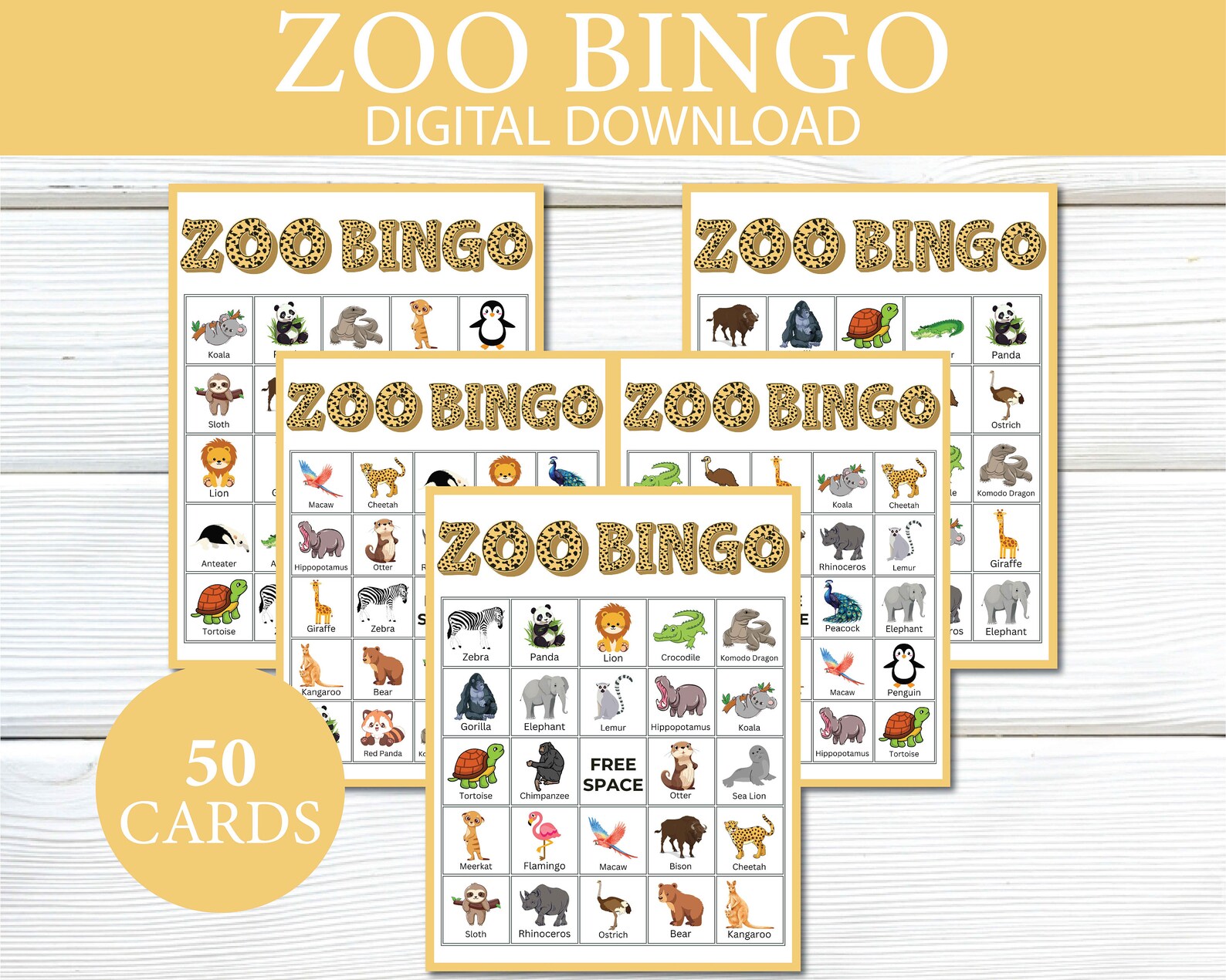 Zoo Bingo, 50 Printable Zoo Bingo Cards, Zoo Birthday Bingo, Animal ...