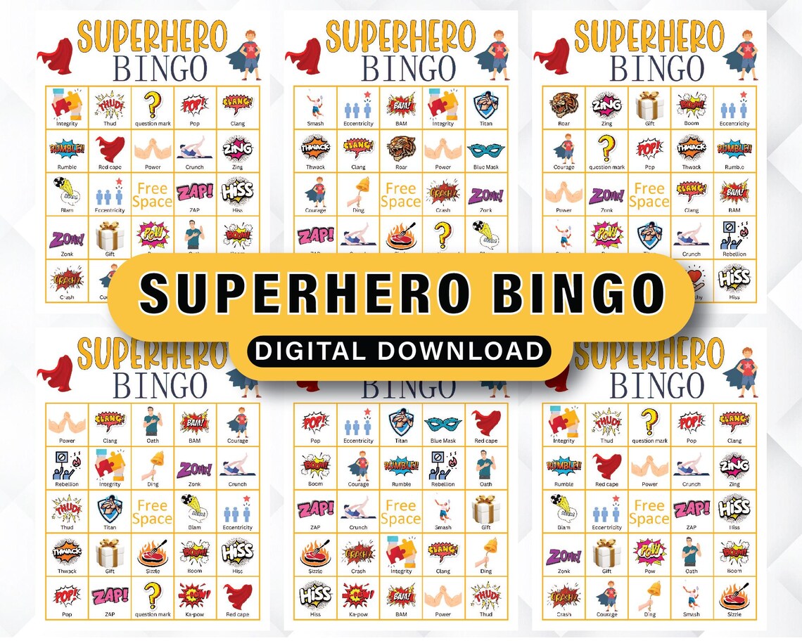 Superhero Bingo, 60 Superhero Bingo Cards, Kid's Printable Bingo Game ...