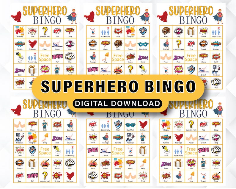Superhero Bingo, 60 Superhero Bingo Cards, Kid's Printable Bingo Game ...