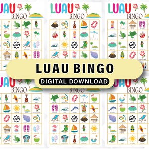 Luau Bingo Cards, LUAU Games, Hawaii Bingo Games, Aloha Bingo, Tropical ...