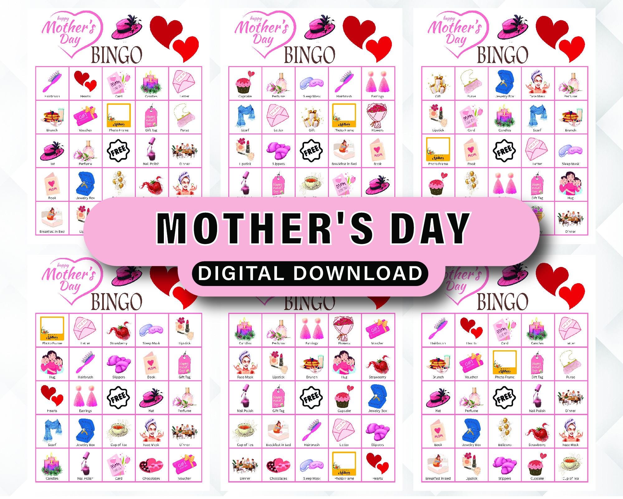 60 Mother's Day Bingo Cards, Mother's Day Party Game, Mother's Day ...