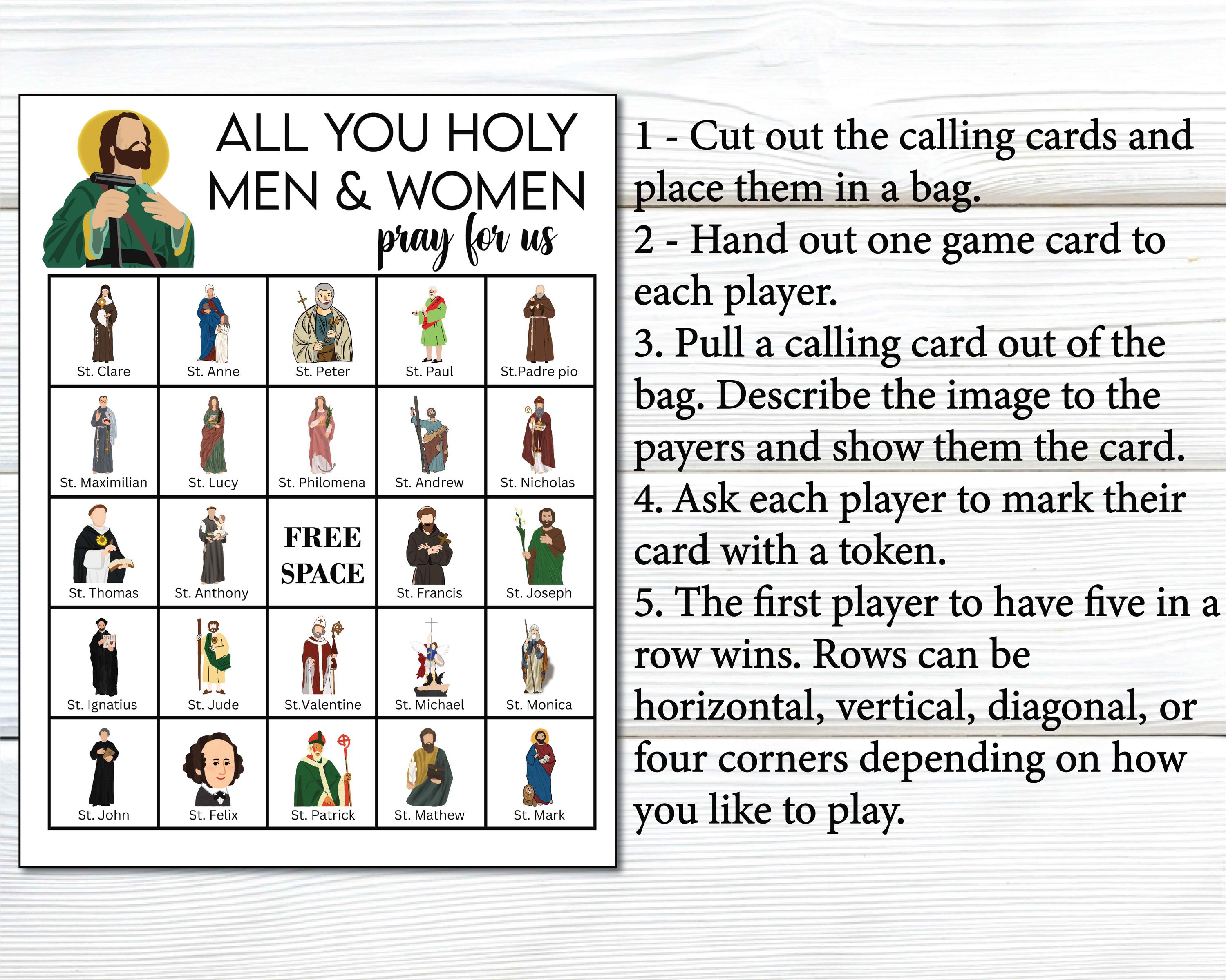 60 Catholic Saints Bingo Cards, All Saints' Day Party Game, Christian ...