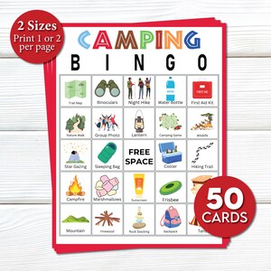 50 Camping Bingo Card Printable Game, Camping Party Game, Forest Nature ...