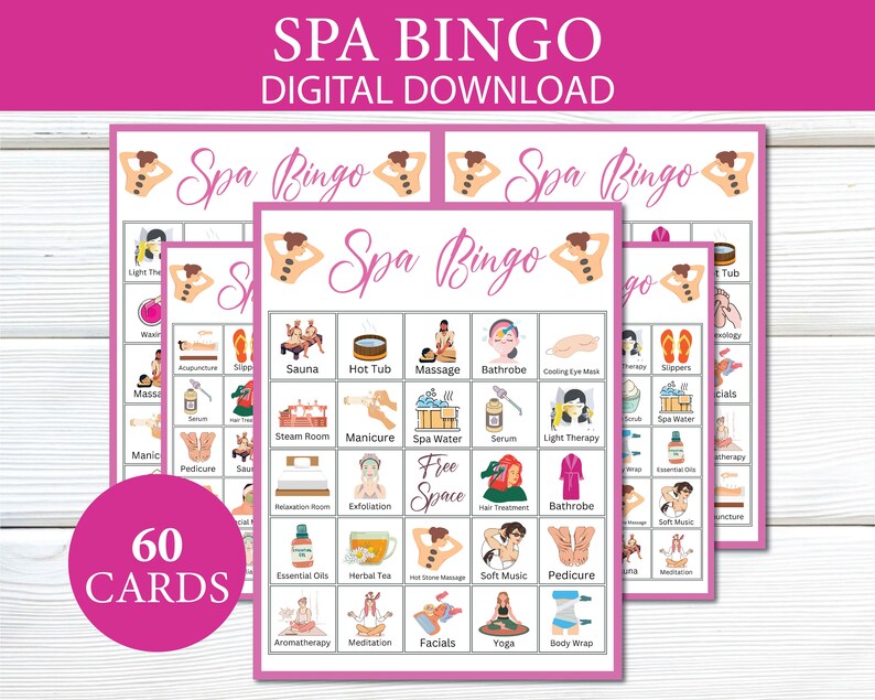 Spa Bingo, 60 Spa Bingo Cards, Spa Birthday Party Game, Spa Themed ...