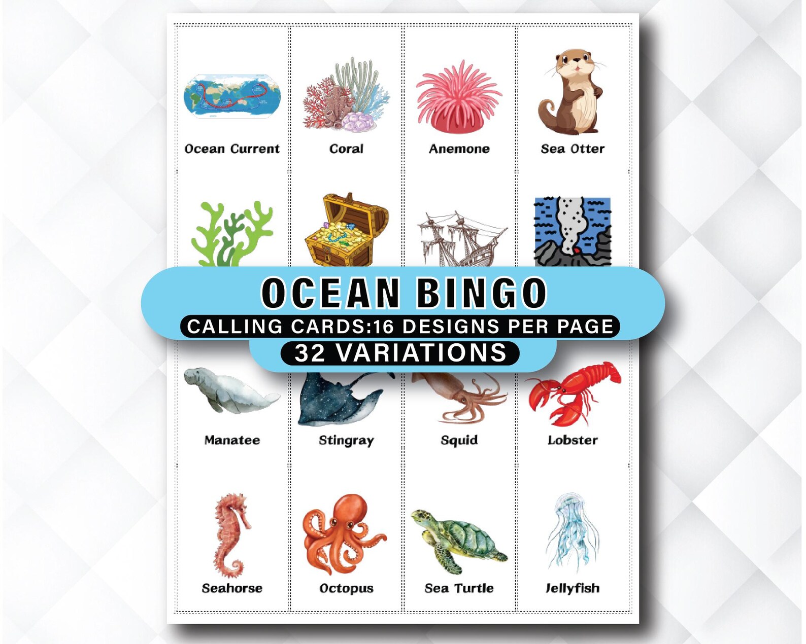 60 Ocean Bingo Cards, Ocean Bingo Activity, Under the Sea Bingo Cards ...