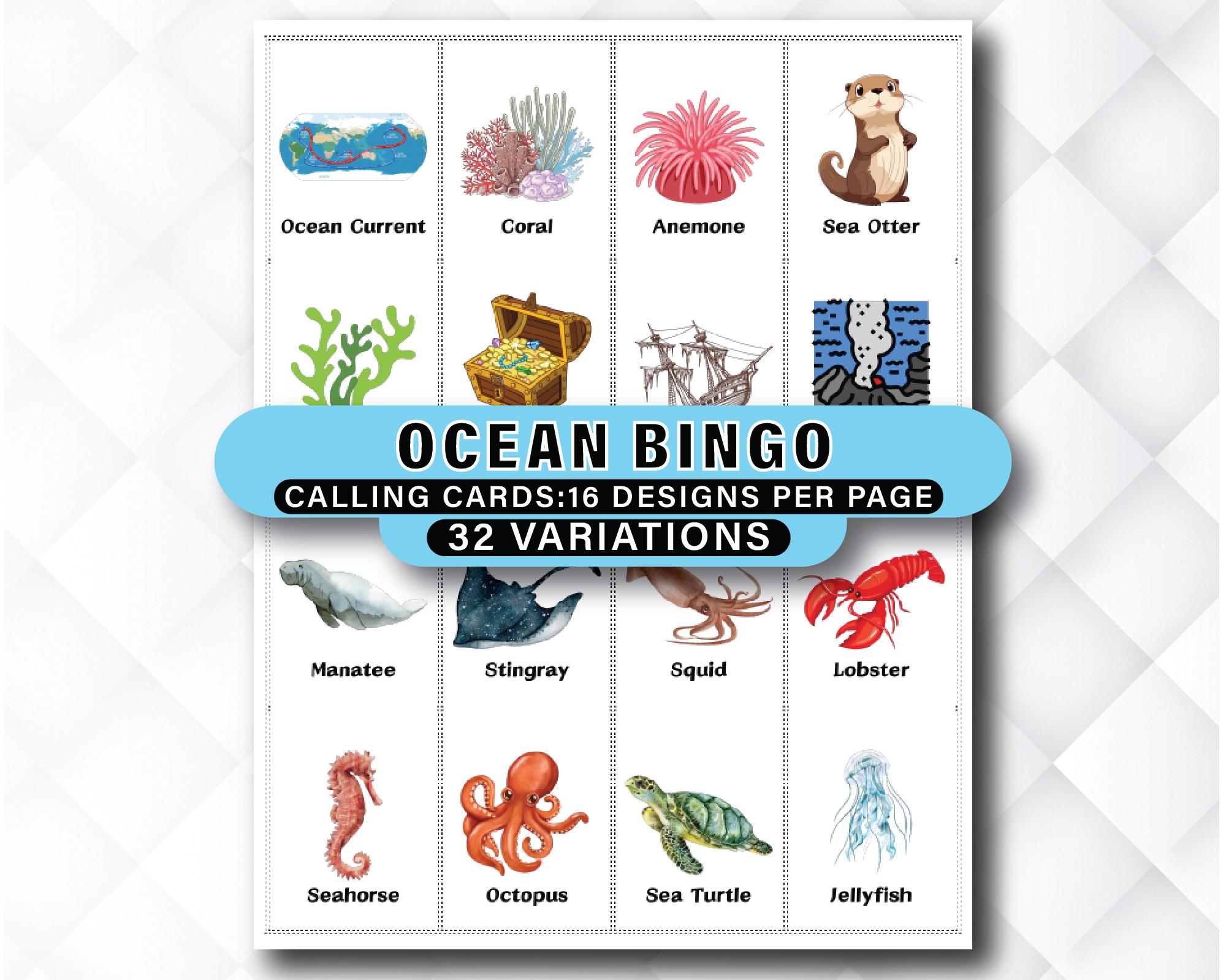 60 Ocean Bingo Cards, Ocean Bingo Activity, Under the Sea Bingo Cards ...
