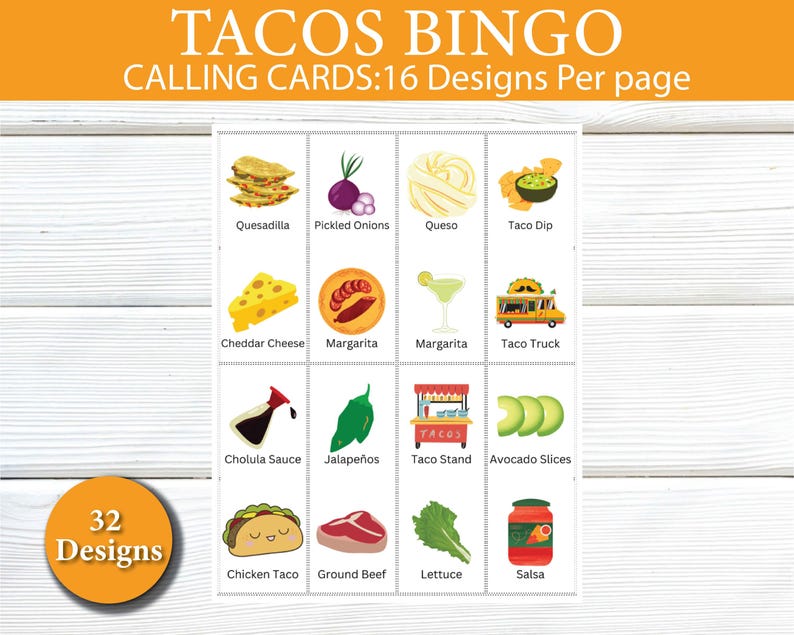 30 Printable Taco Bingo Cards, Taco Activity for Kids, Kids Taco Party ...