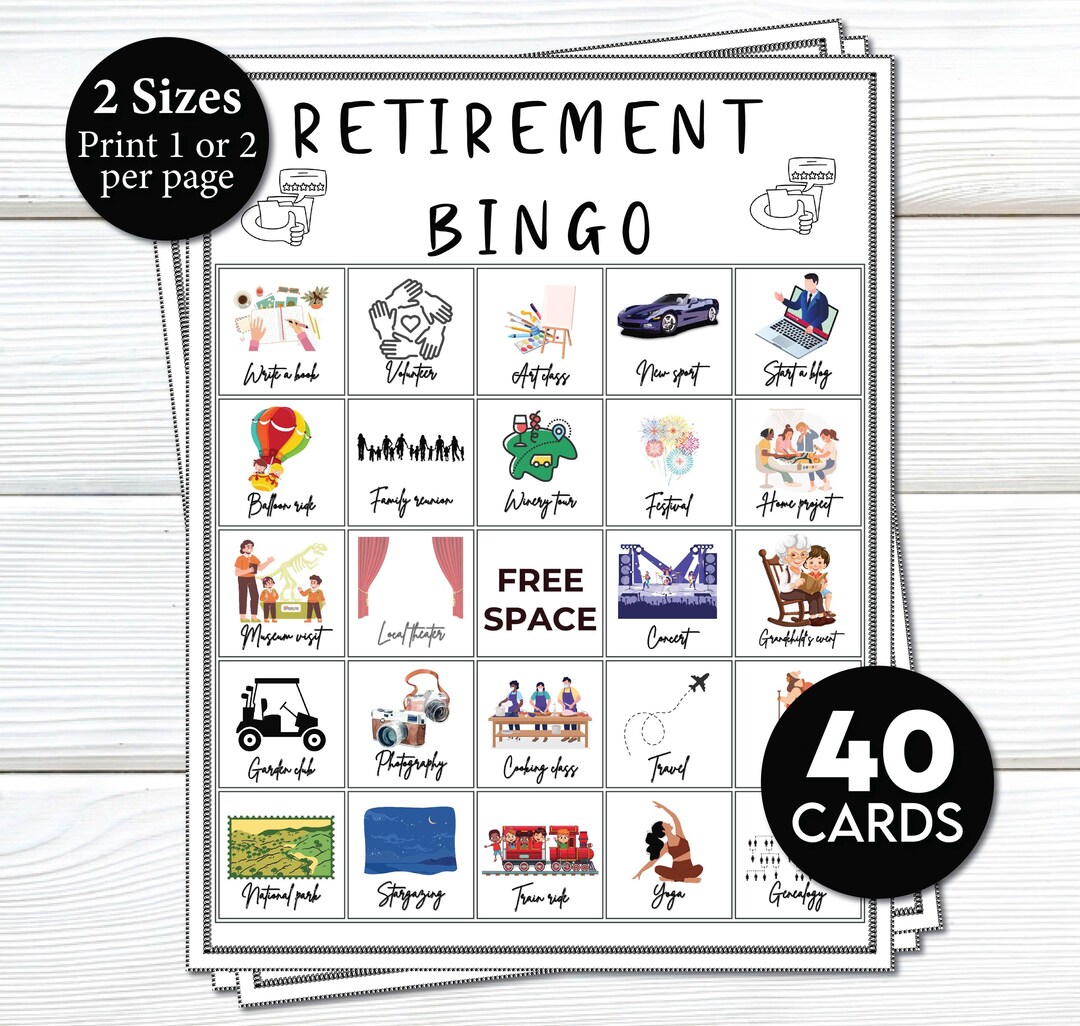 Retirement Bingo, 40 Retirement Bingo Cards, Retirement Activity ...