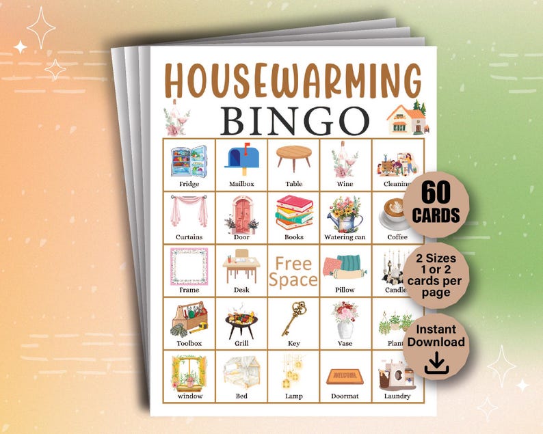 60 Housewarming Bingo Cards, New Home Celebration, New House Party Game ...