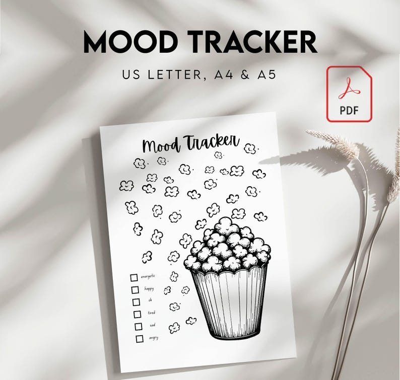 Popcorn Mood Tracker, Habit Tracker, Track Mood, Journal Template ...