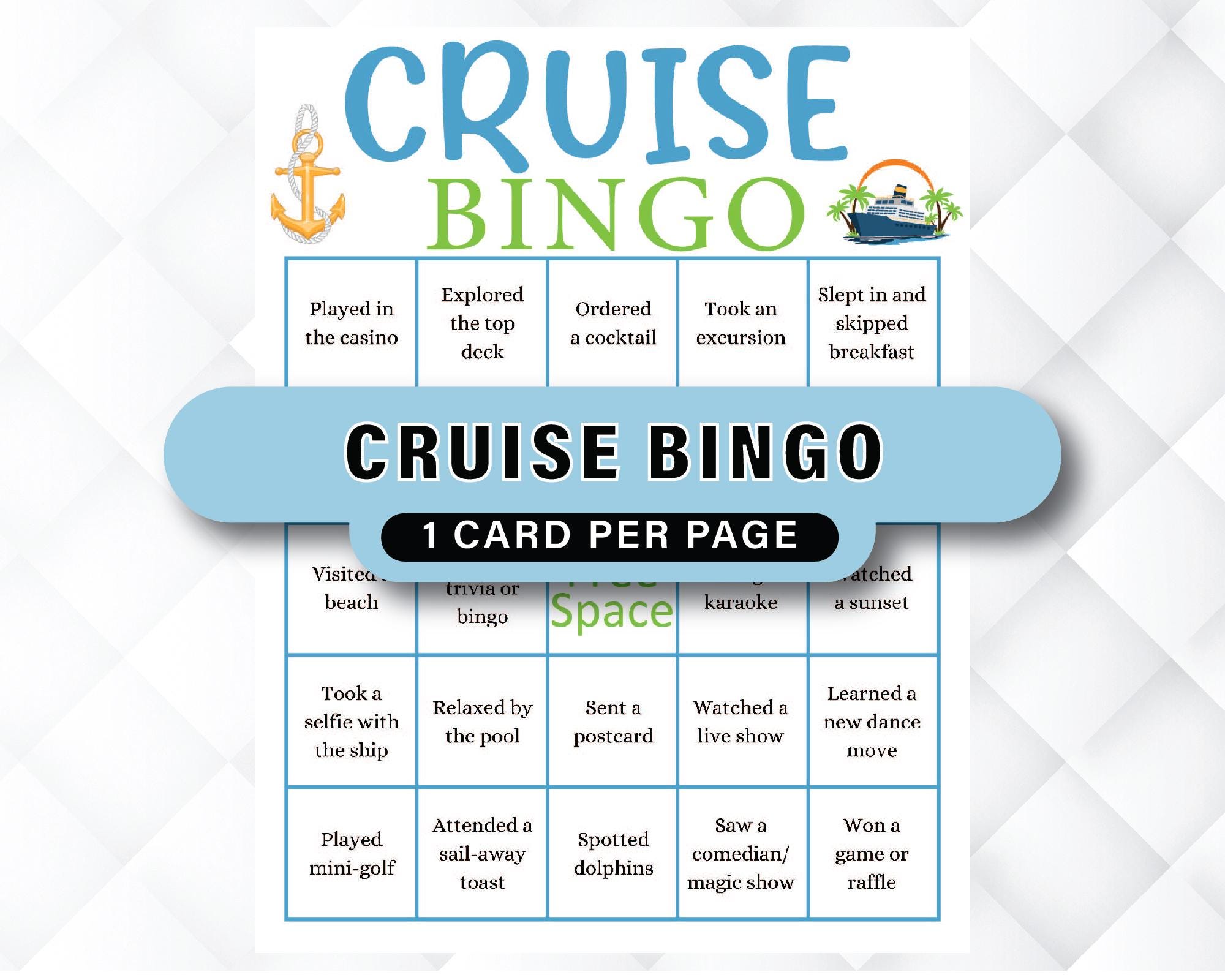 Cruise Bingo, 60 Cruise Bingo Cards, Cruise Games, Family Cruise Games ...