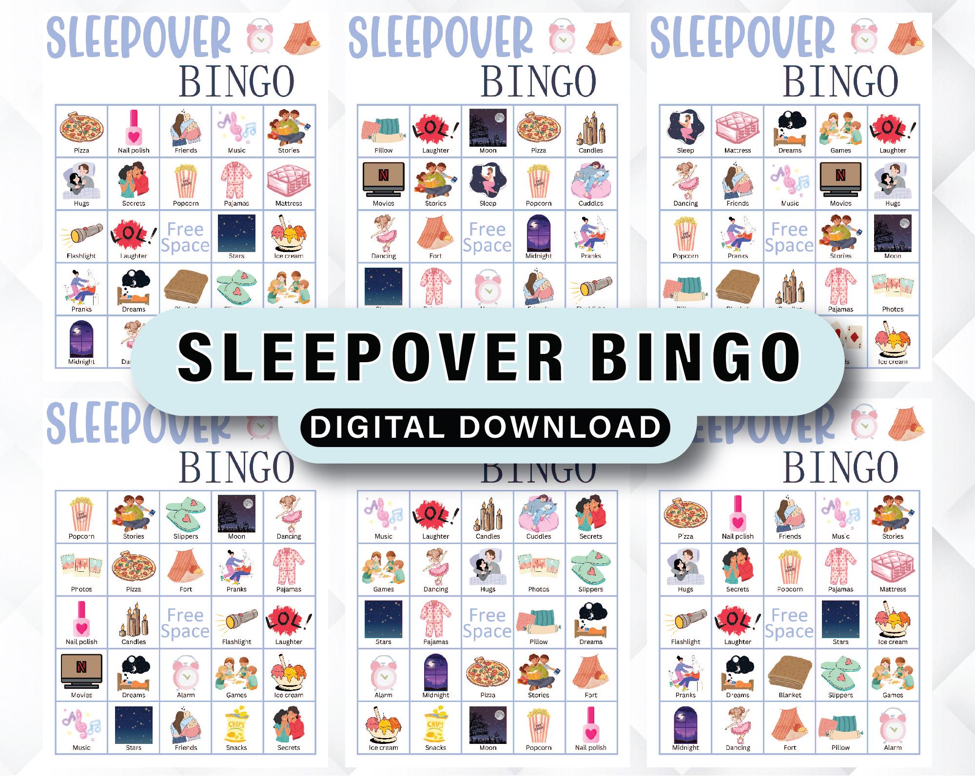 60 Sleepover Bingo Cards, Sleepover Game, Slumber Party Bingo, Pajama ...