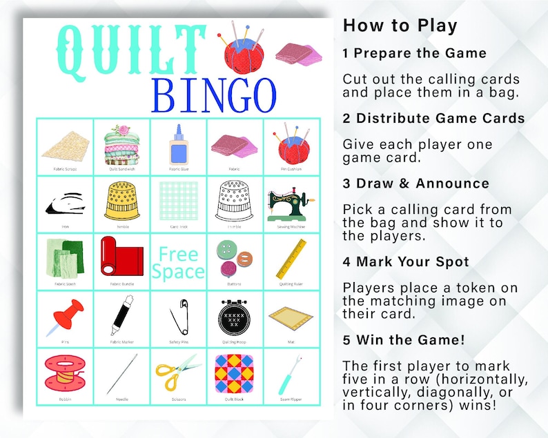 60 Quilt Bingo Cards, Quilting Party Activity, Quilting Bingo, Quilt ...