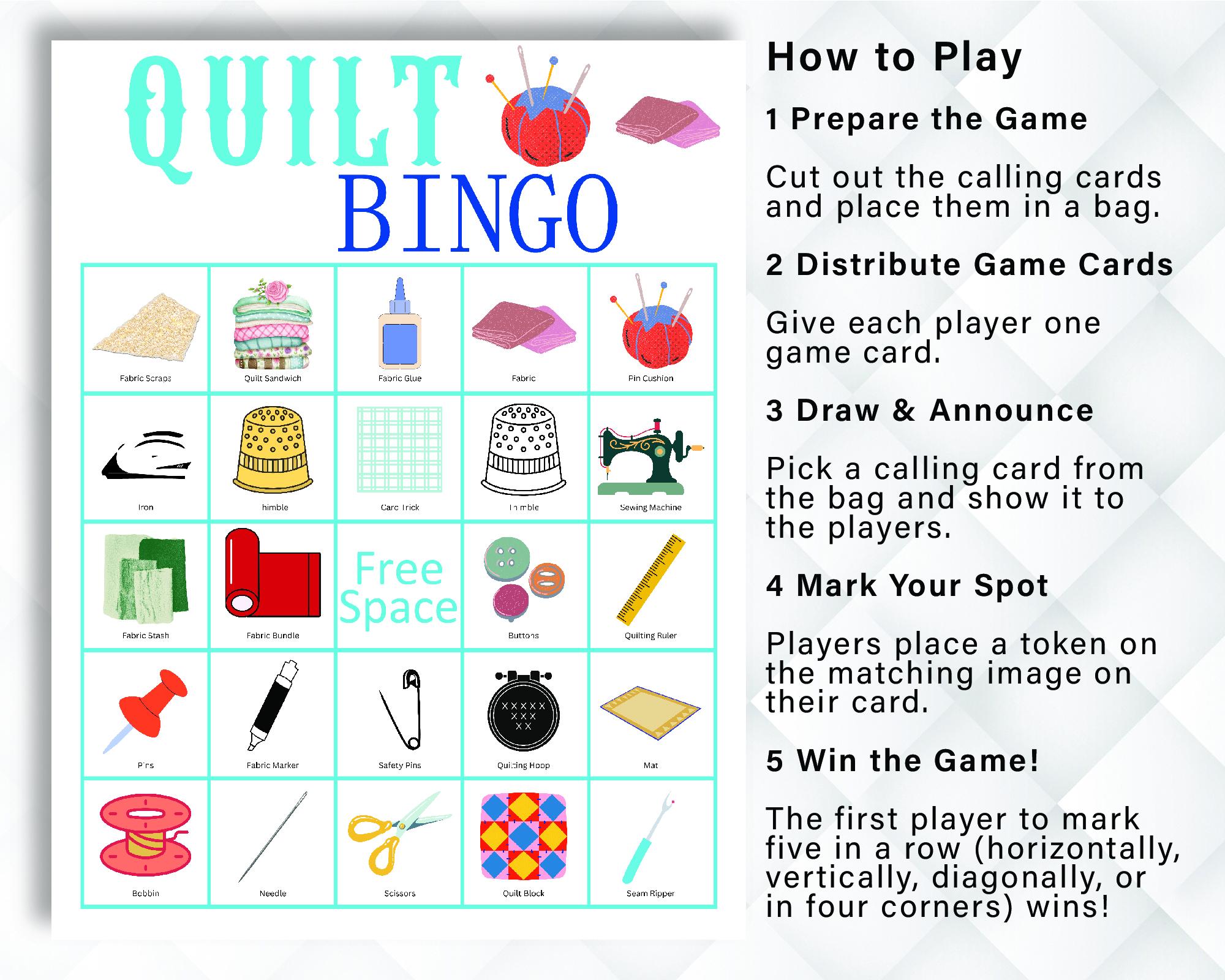 60 Quilt Bingo Cards, Quilting Party Activity, Quilting Bingo, Quilt ...