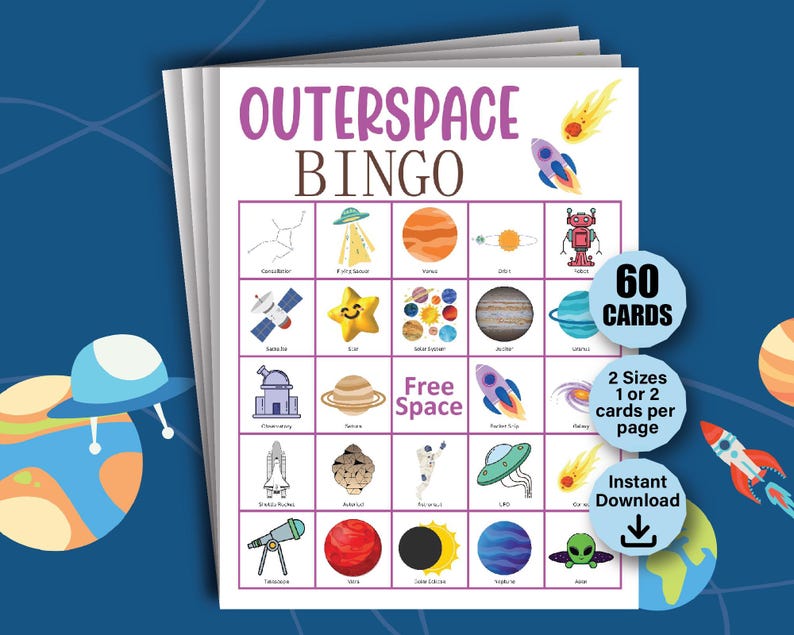Outer Space Bingo Cards, Solar System Bingo, Astronomy Bingo, Space ...